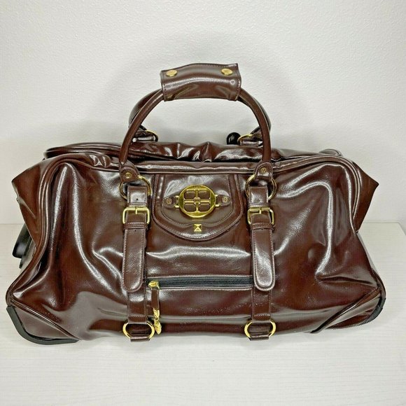 IMAN | Bags | Iman Brown Patent Leather Rollable Travel Duffle Bag W ...